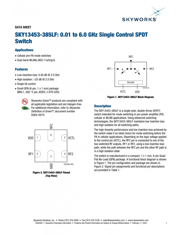SKY13453-385LF datasheet page 1