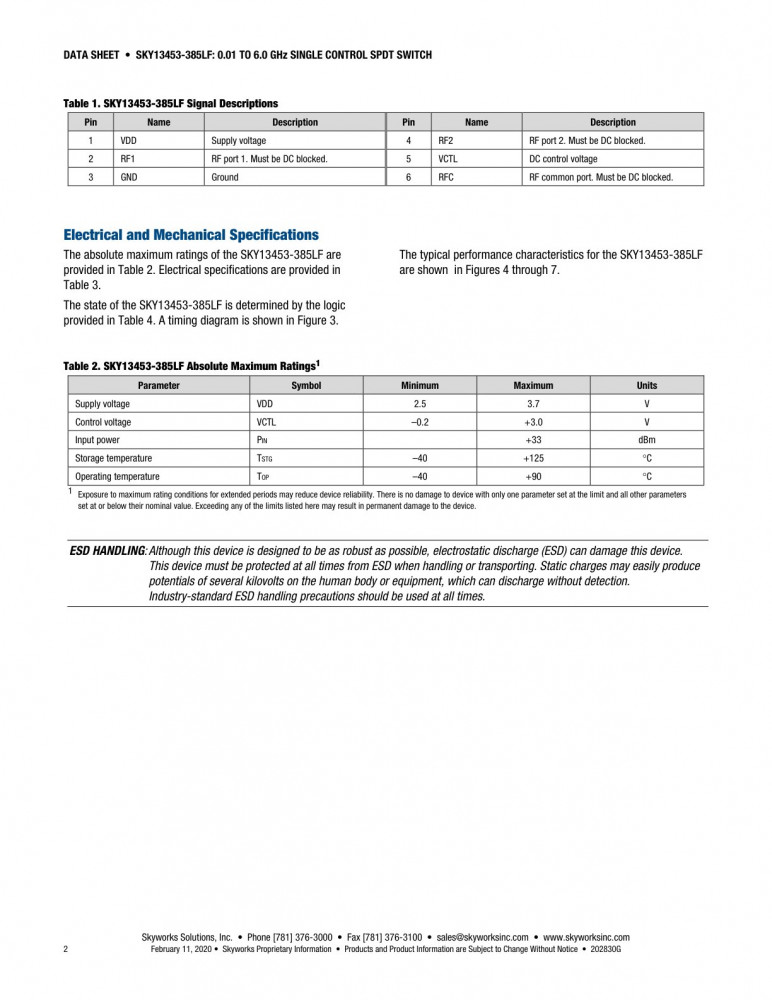 SKY13453-385LF datasheet page 2