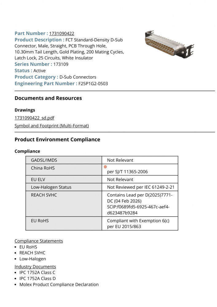 MOLEX 1731090422 drawing image, page 1