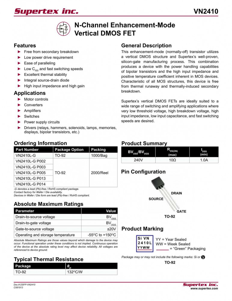 VN2410L-G-P013 datasheet page 1