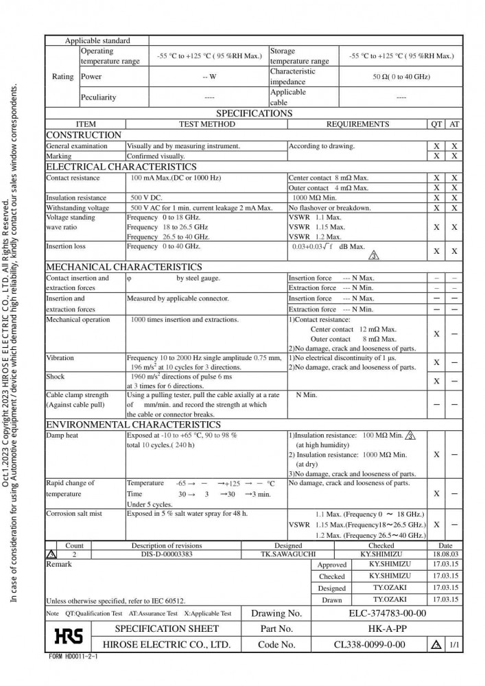HRS HK-A-PP specification sheet preview