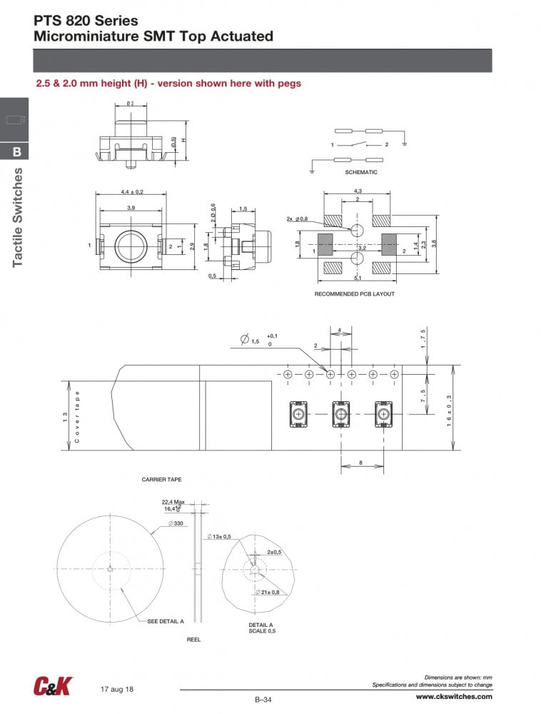 C&K PTS820 series technical document page 2