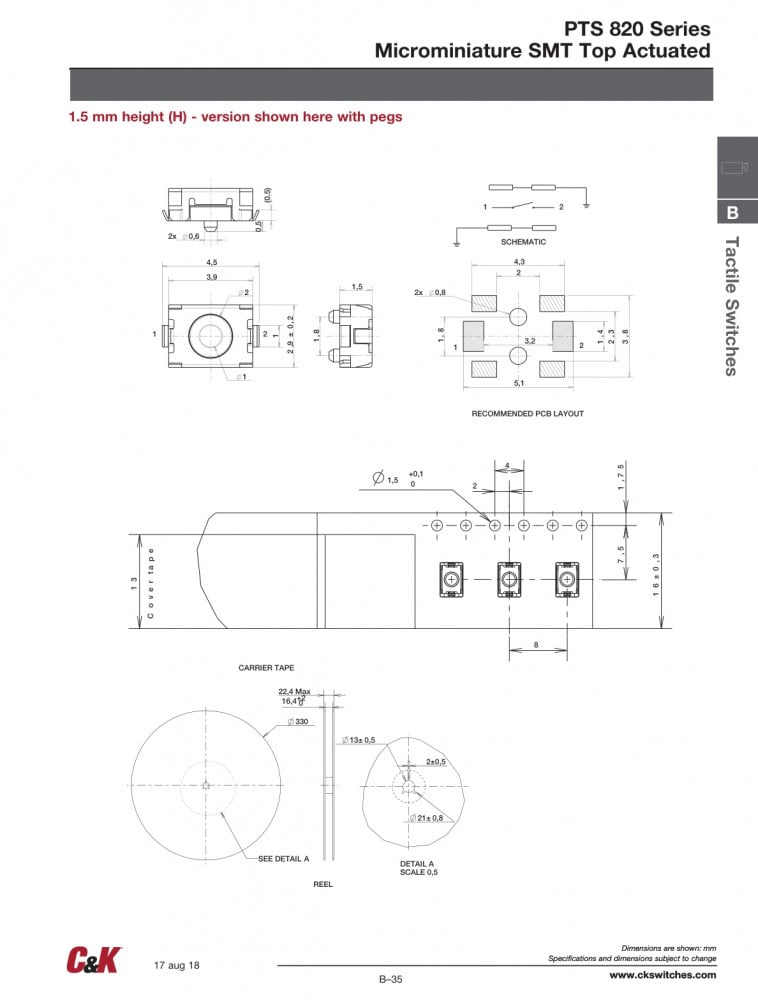 C&K PTS820 series technical document page 3