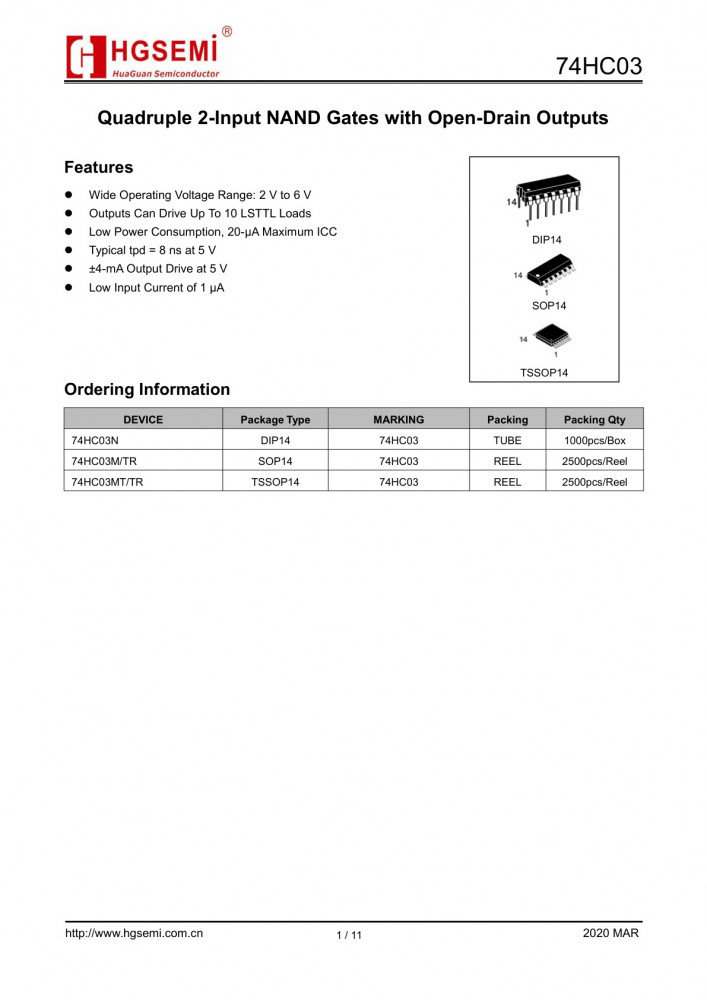 74HC03MT/TR datasheet page 1
