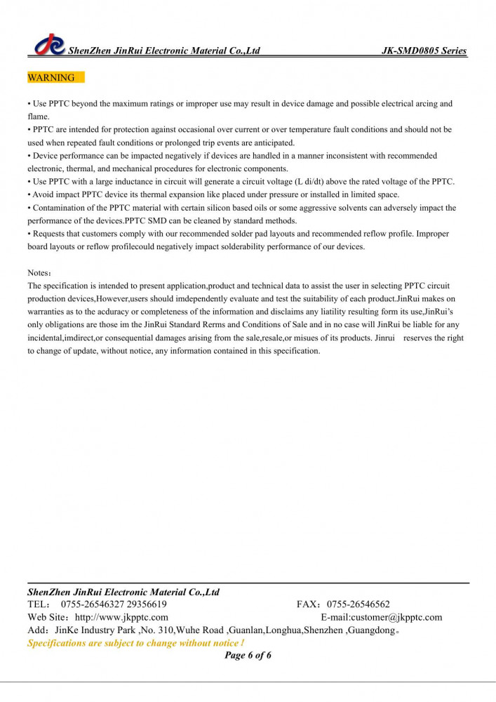 JK-SMD0805 series datasheet page 6