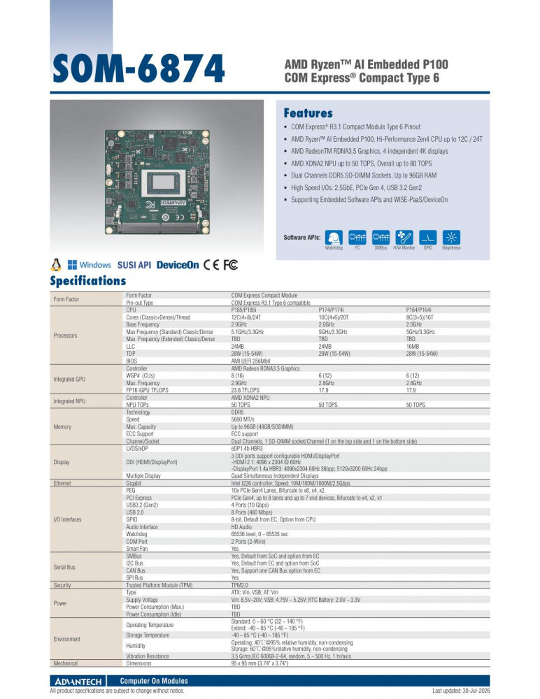 SOM-6874 technical document page 1