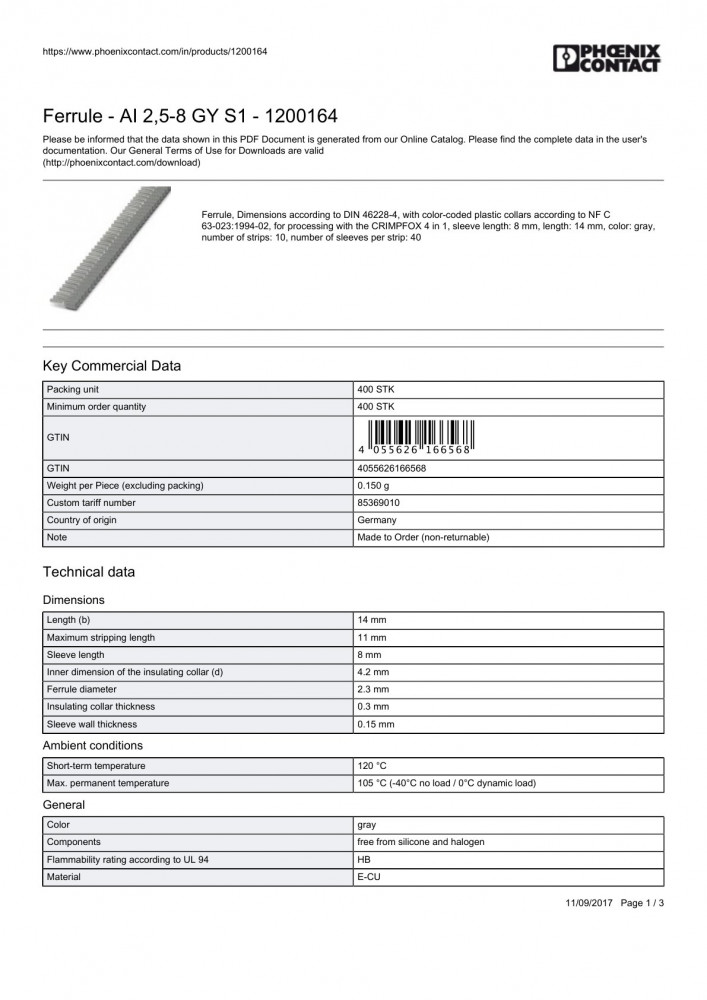 Phoenix Contact 1200164 technical document page 1