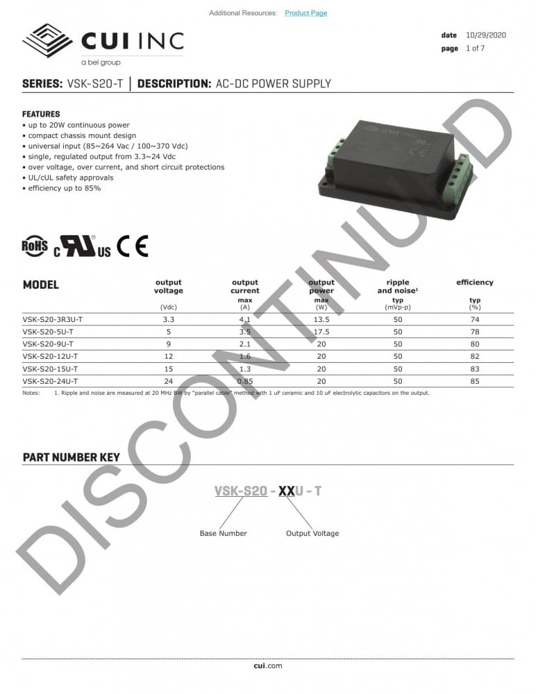 VSK-S20-T datasheet page 1