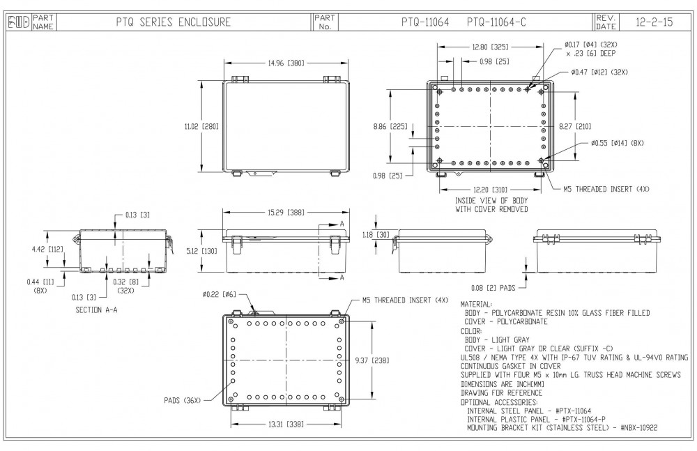 PTQ-11064-C enclosure technical drawing page