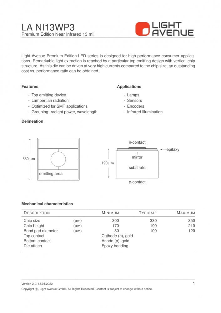 LA NI13WP3 technical document page 1