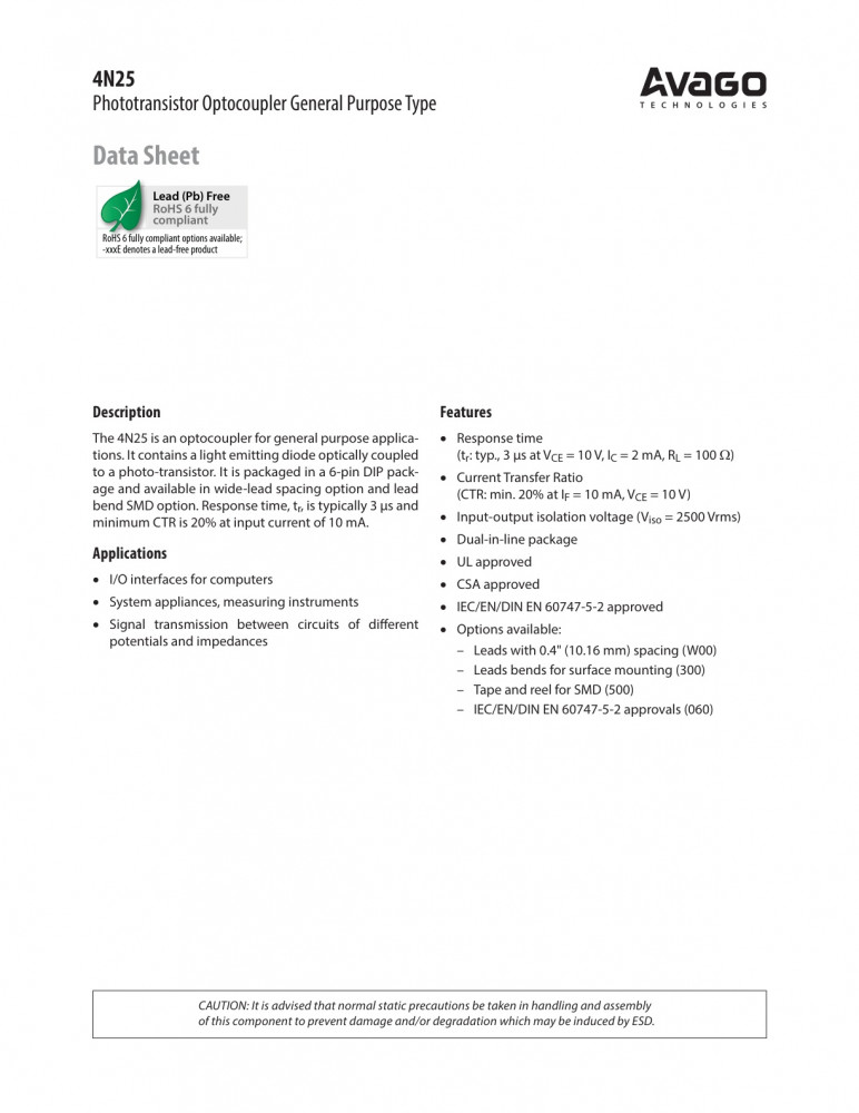 4N25-W00E datasheet page 1
