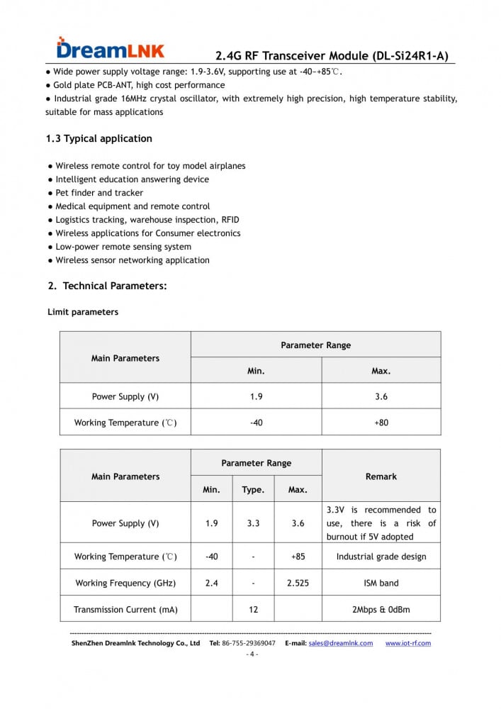 DL-Si24R1-A datasheet page 4