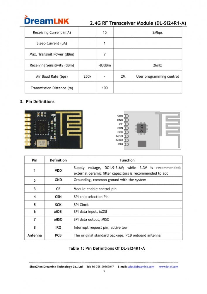 DL-Si24R1-A datasheet page 5