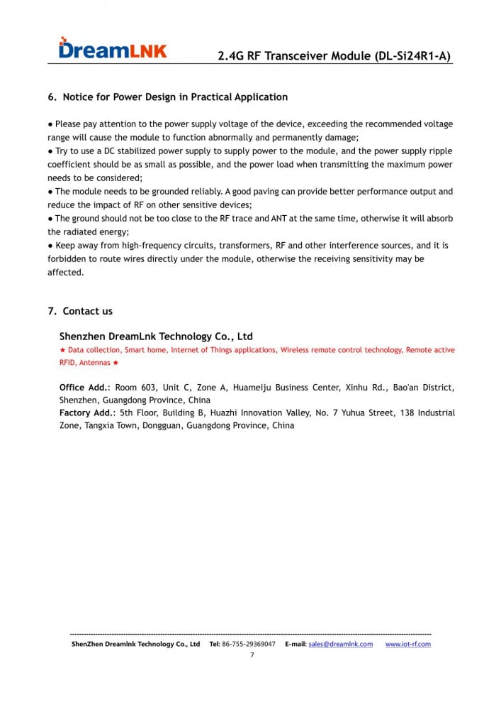 DL-Si24R1-A datasheet page 7
