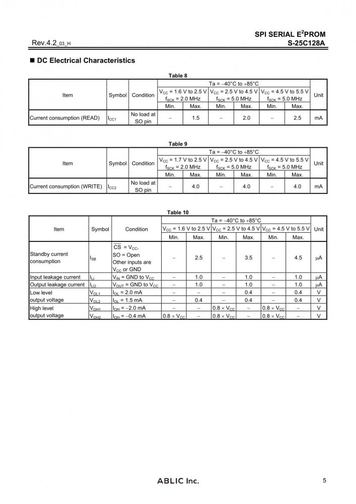 ABLIC S-25C128A datasheet page 5