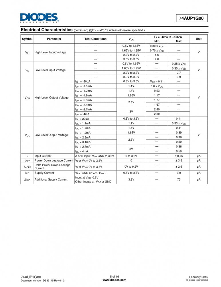 74AUP1G00SE-7 datasheet page 5