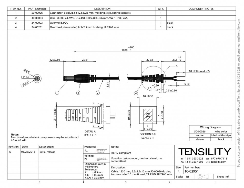 Tensility International 10-02951 cable assembly drawing