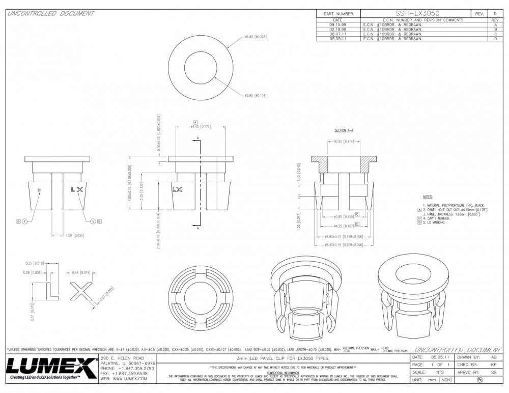 SSH-LX3050 3 mm LED panel clip drawing preview