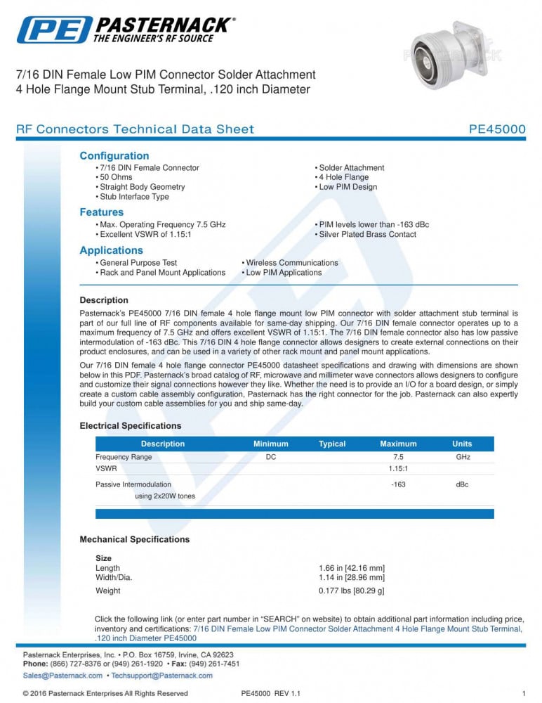 PE45000 technical datasheet page 1