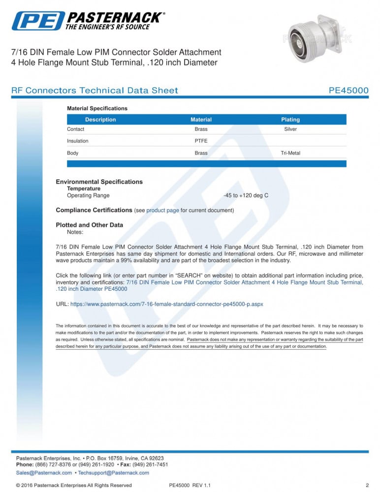 PE45000 technical datasheet page 2