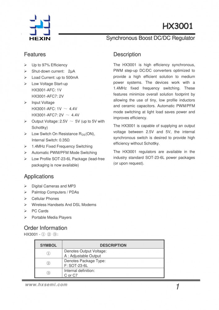HX3001-AFC datasheet page 1