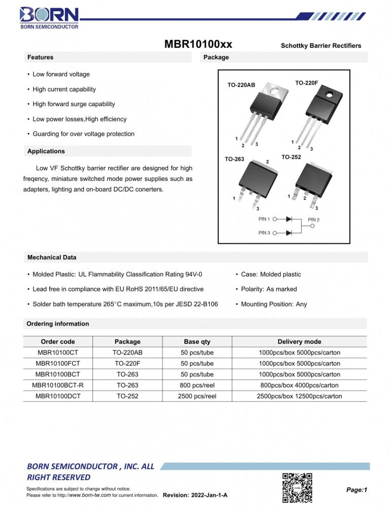 MBR10100FCT datasheet page 1