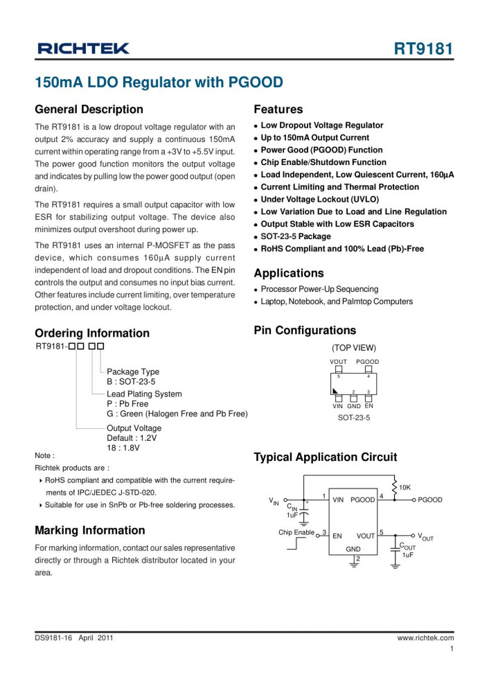 RT9181 technical document page 1