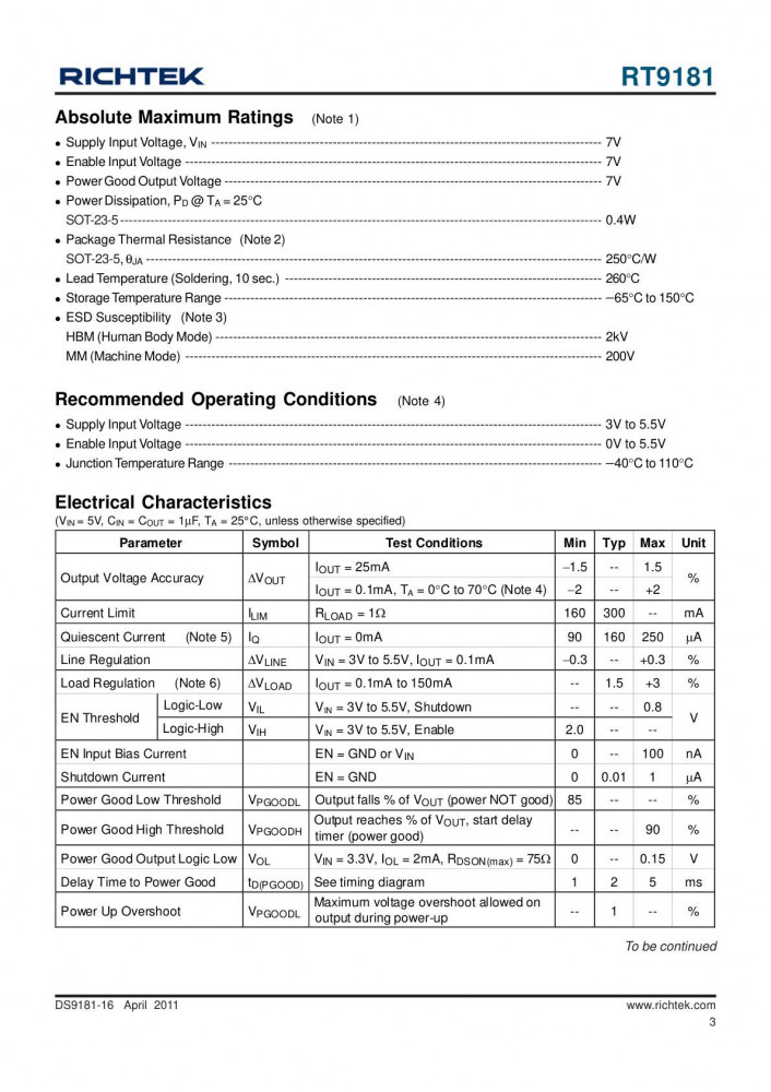 RT9181 technical document page 3