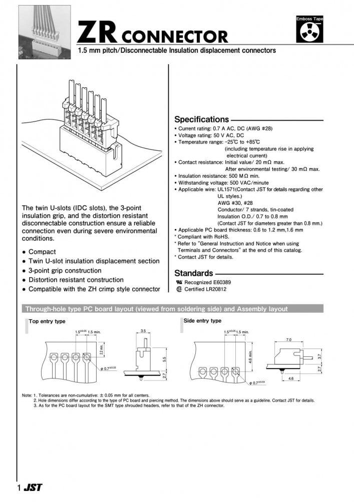 JST 03ZR-8M-P technical document page 1
