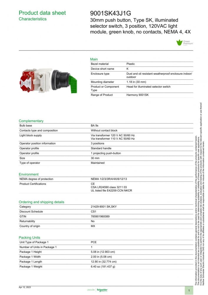 9001SK43J1G technical document page 1