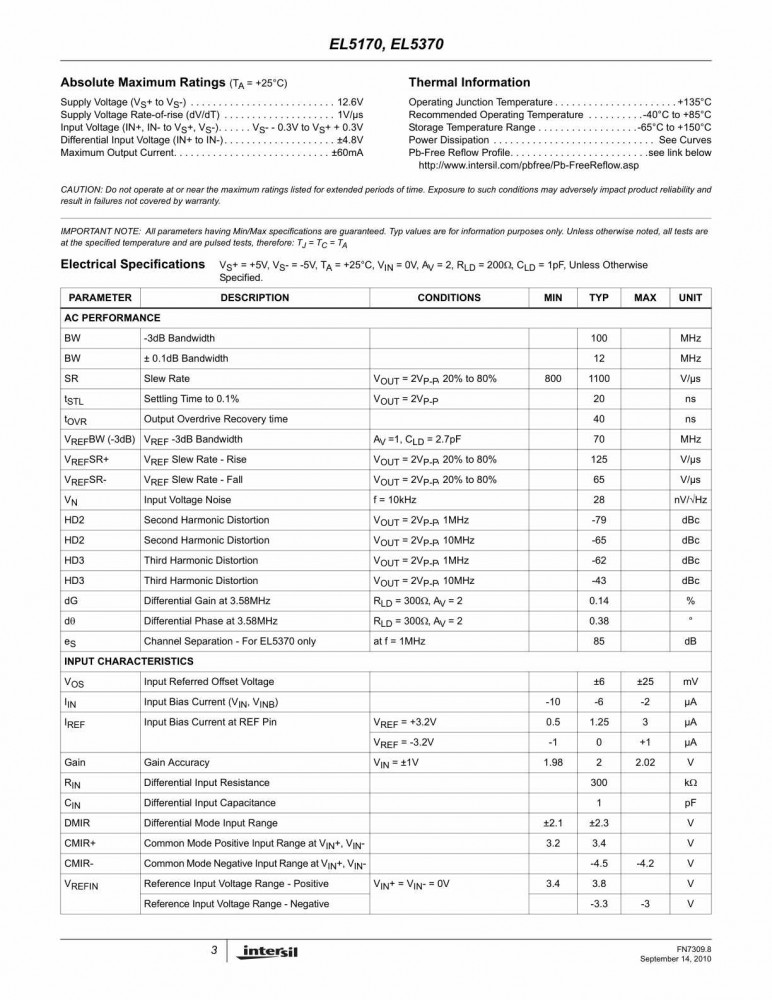 EL5170IY technical document page 3