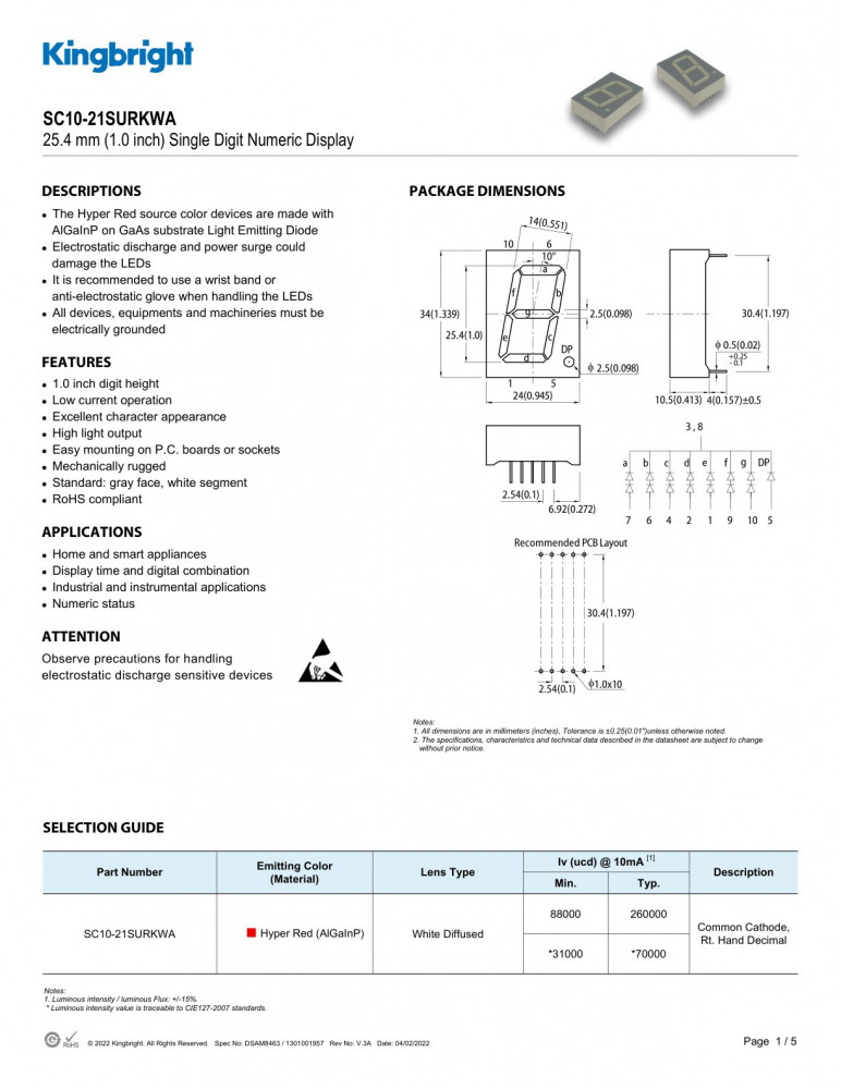 SC10-21SURKWA datasheet page 1