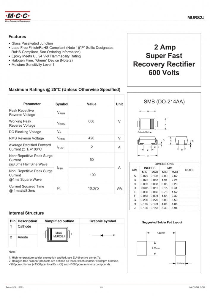MURS2J-TP datasheet page 1