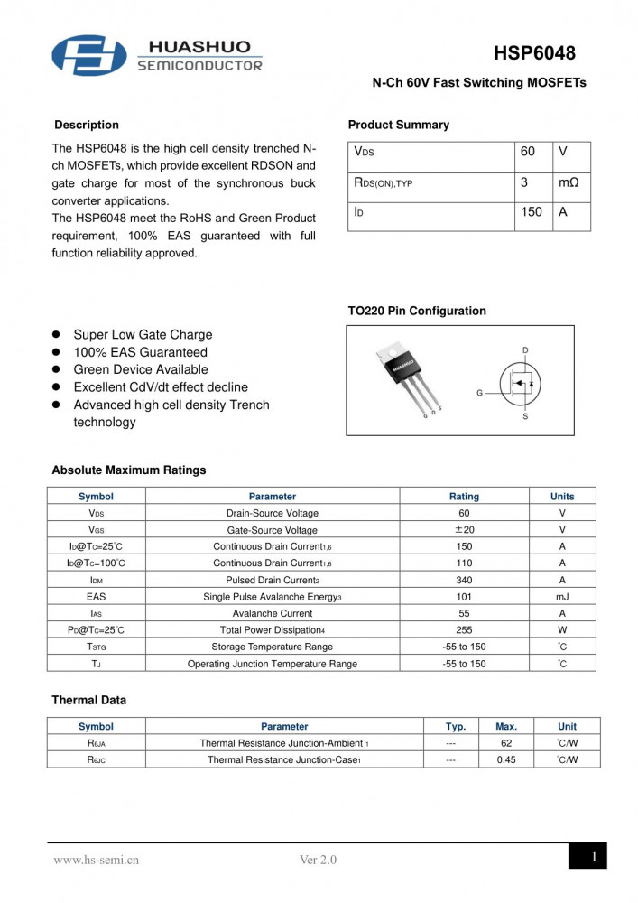 HSP6048 datasheet page 1