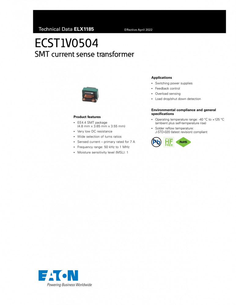 EATON current transformer datasheet page 1