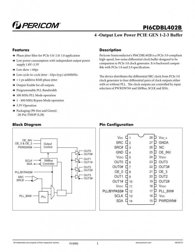 PI6CDBL402BLIEX datasheet page 1