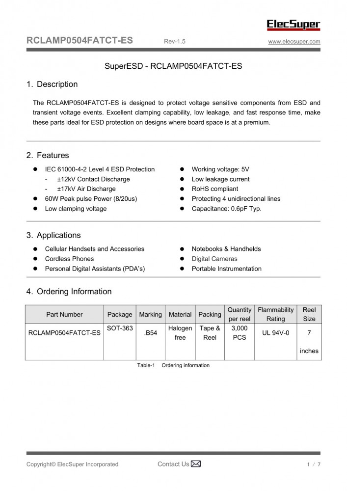 RCLAMP0504FATCT-ES datasheet page 1