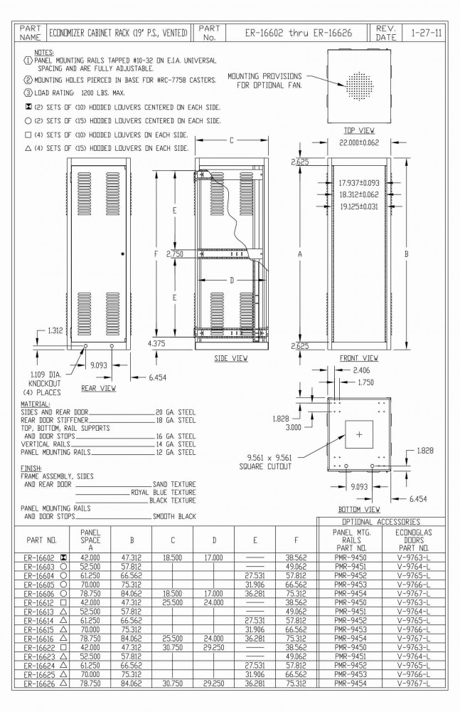 Bud Industries ER-16606 cabinet rack technical drawing preview