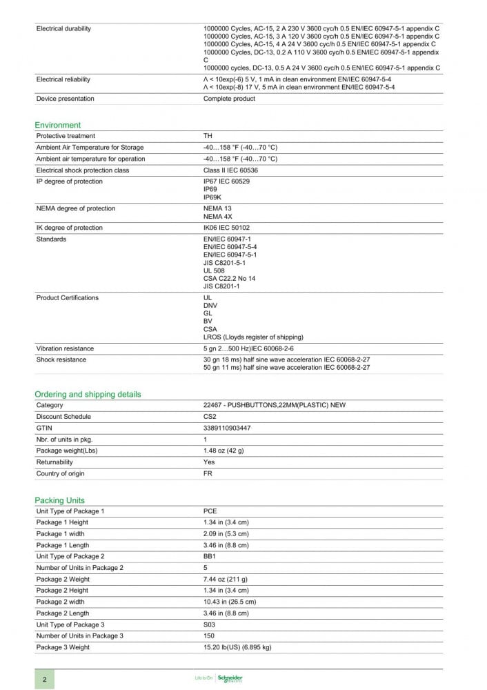 XB5AD21 technical document page 2