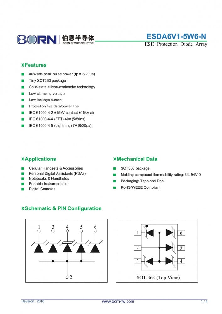 ESDA6V1-5W6-N datasheet page 1