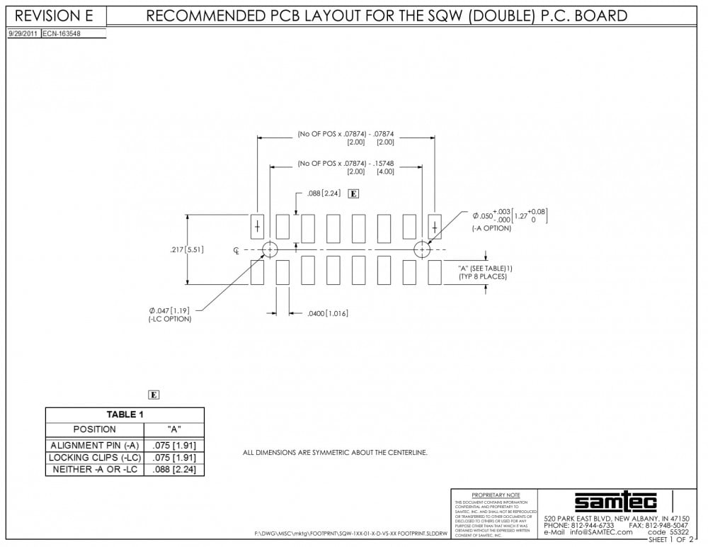 Samtec SQW-108-01-F-D-VS technical drawing page 1