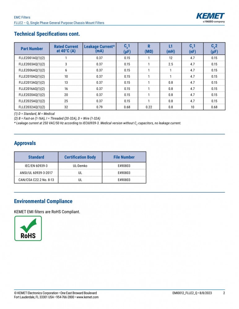 KEMET FLLE2-Q datasheet page 2