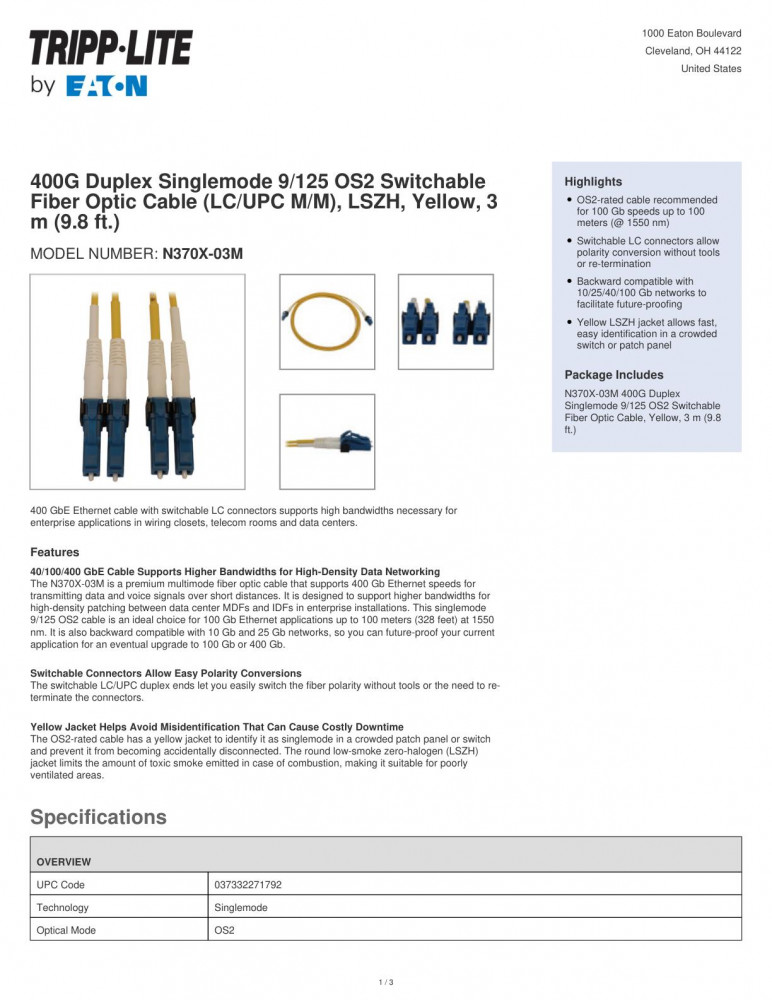 N370X-03M technical document page 1