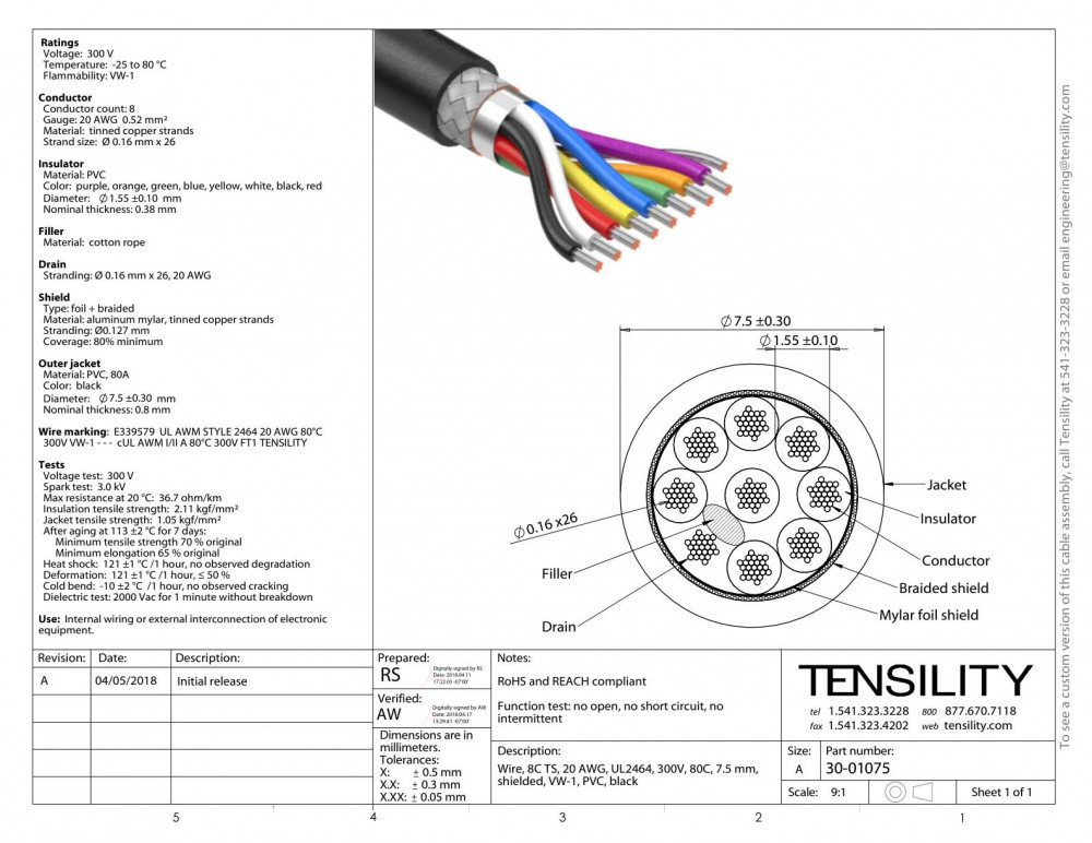 30-01075 product specification and dimensional drawing