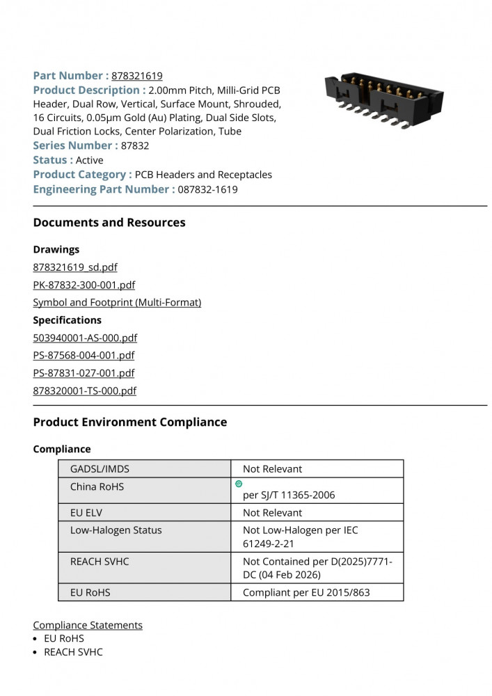 MOLEX 878321619 document preview, page 1