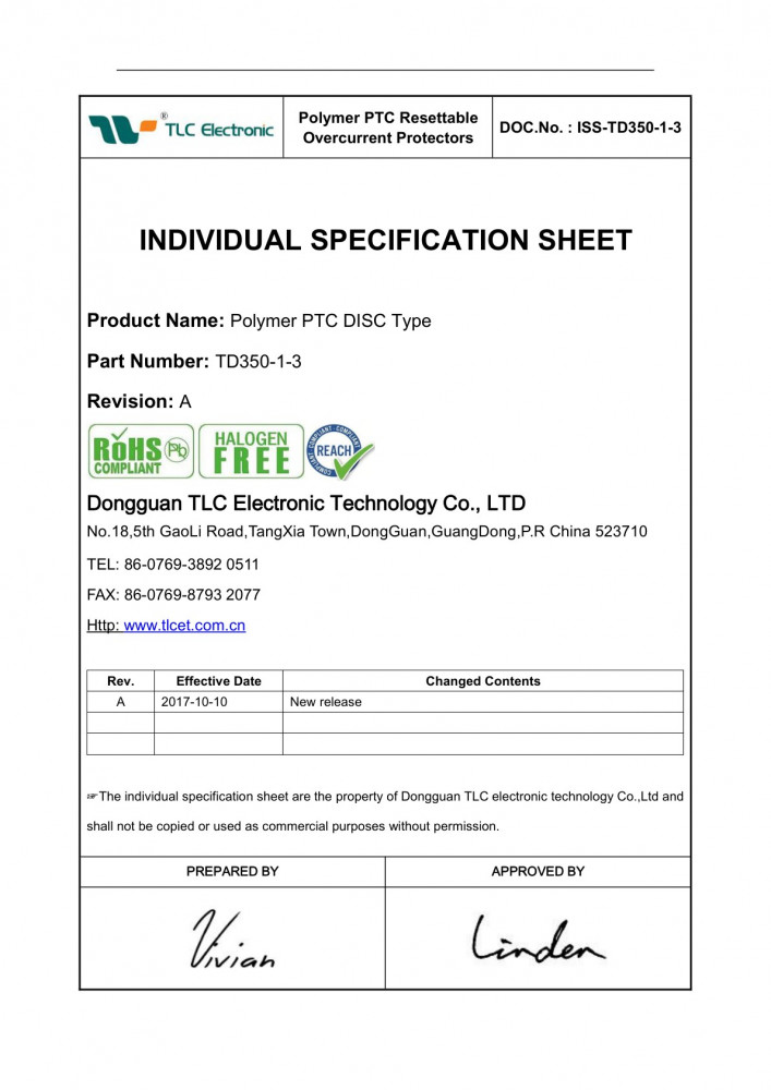 TLC Electronic TD350-1-3 datasheet page 1
