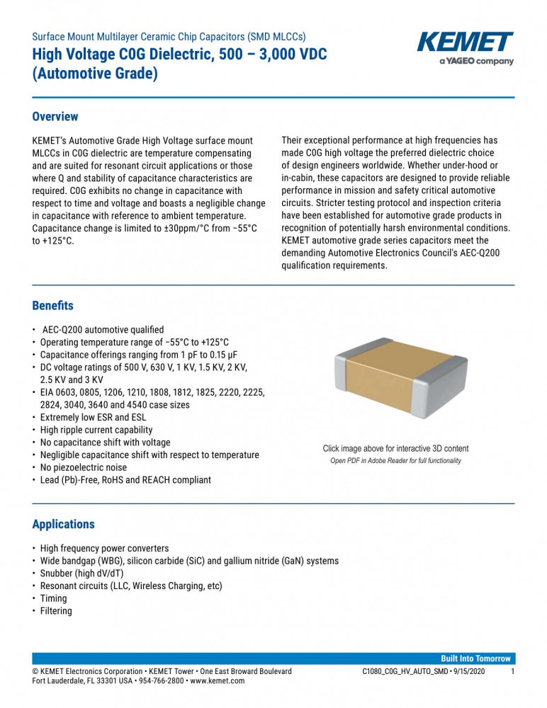 KEMET C1210C222JDGACAUTO datasheet page 1