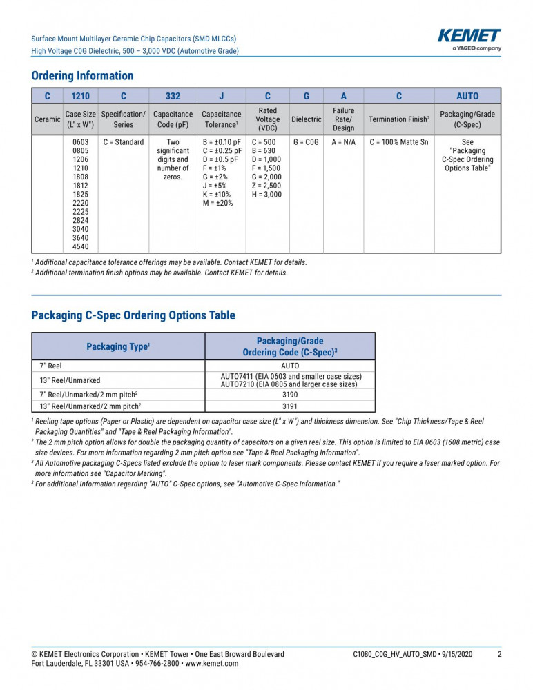 KEMET C1210C222JDGACAUTO datasheet page 2