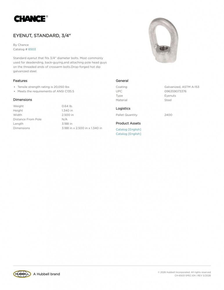 Burndy 6503 eyenut product documentation image