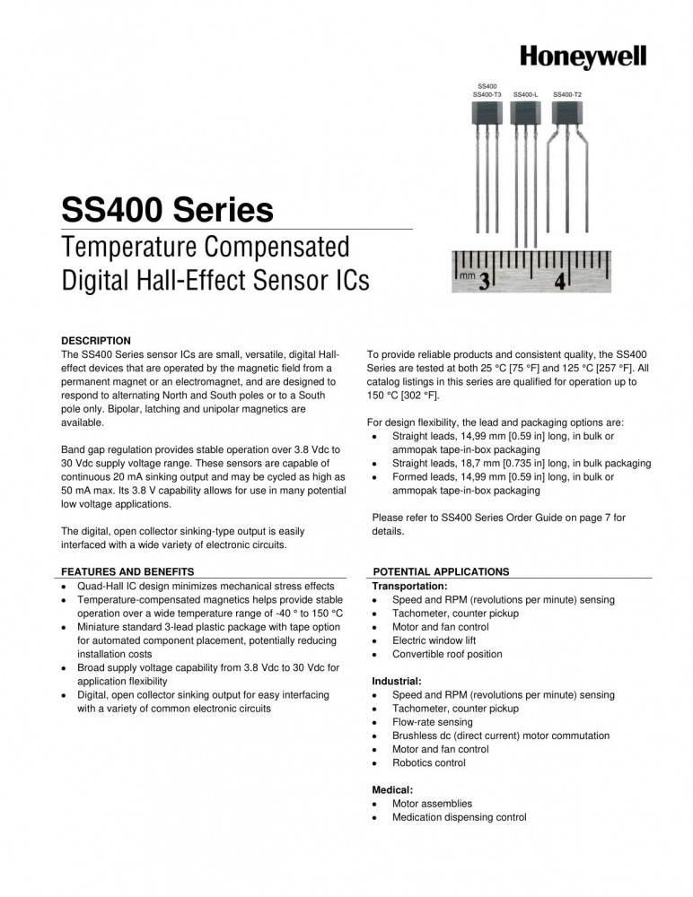 Honeywell SS400 Series datasheet page 1